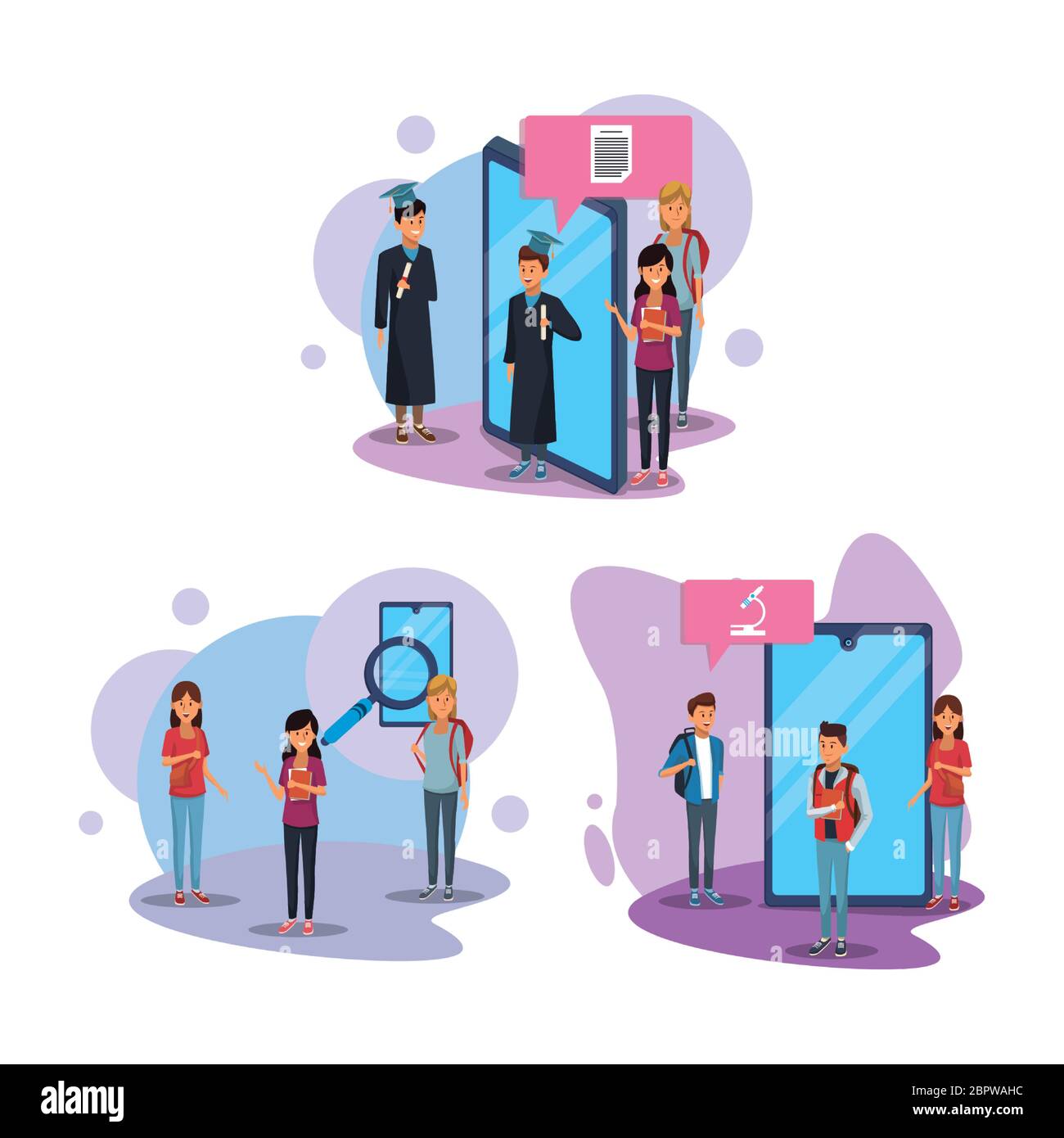 online education tech with students and gadgets Stock Vector Image ...