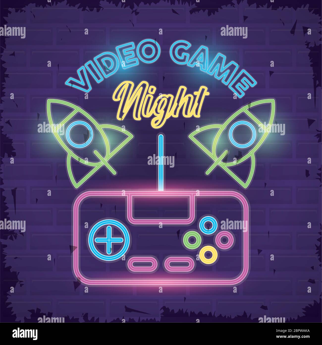 retro video game neon with control and rockets Stock Vector Image & Art ...