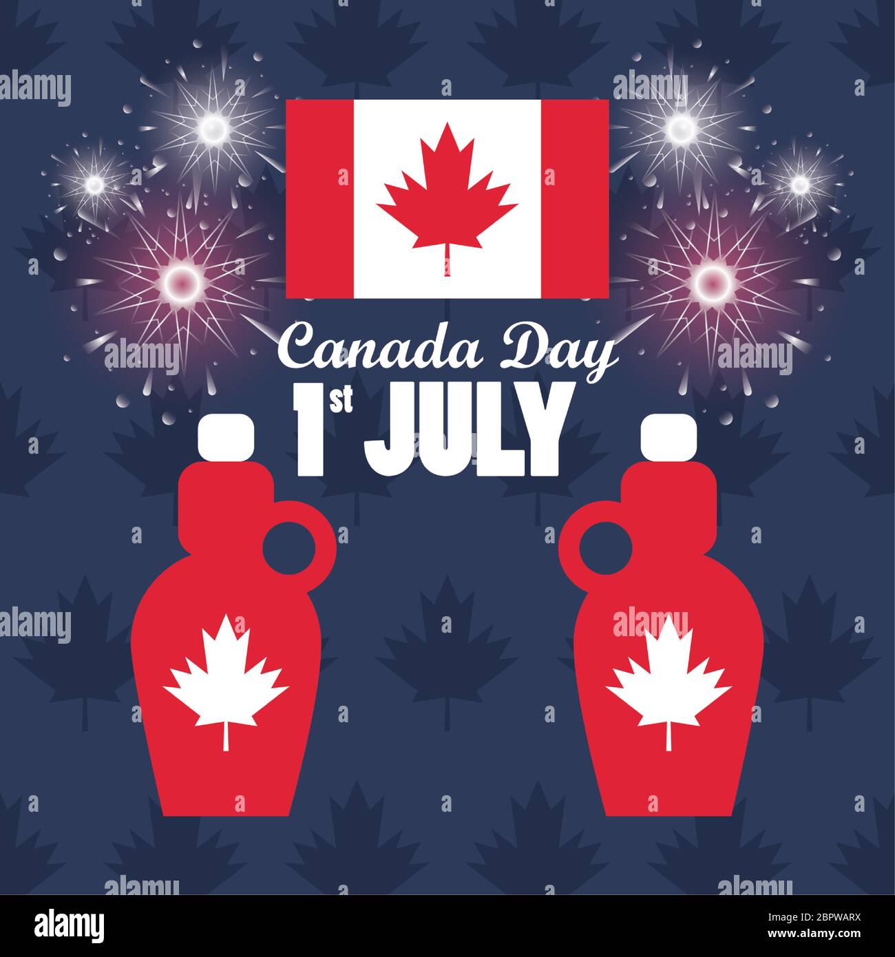first july canada day celebration poster with maple syrup bottles Stock ...