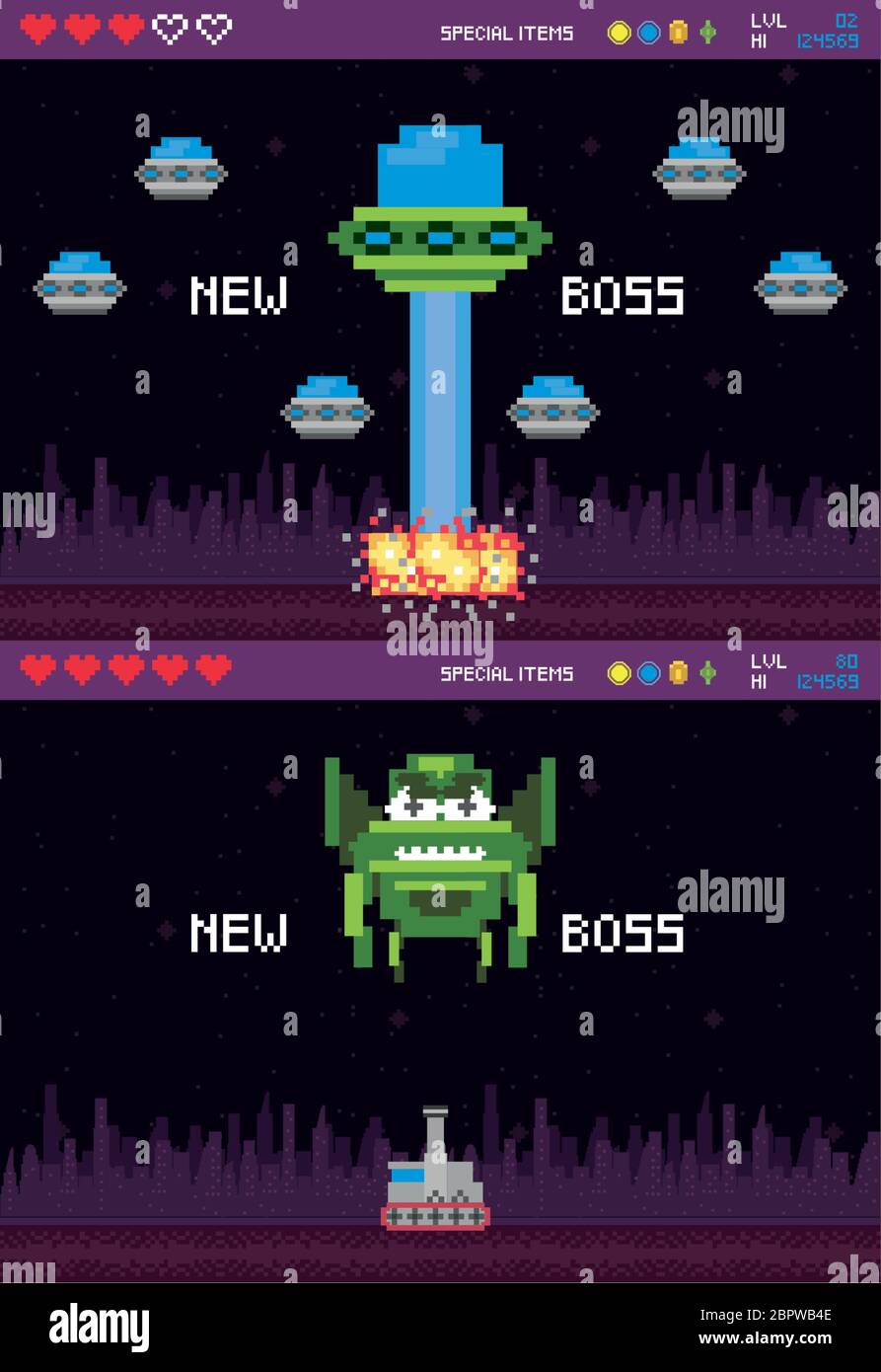 retro video game space pixelated scenes Stock Vector Image & Art - Alamy