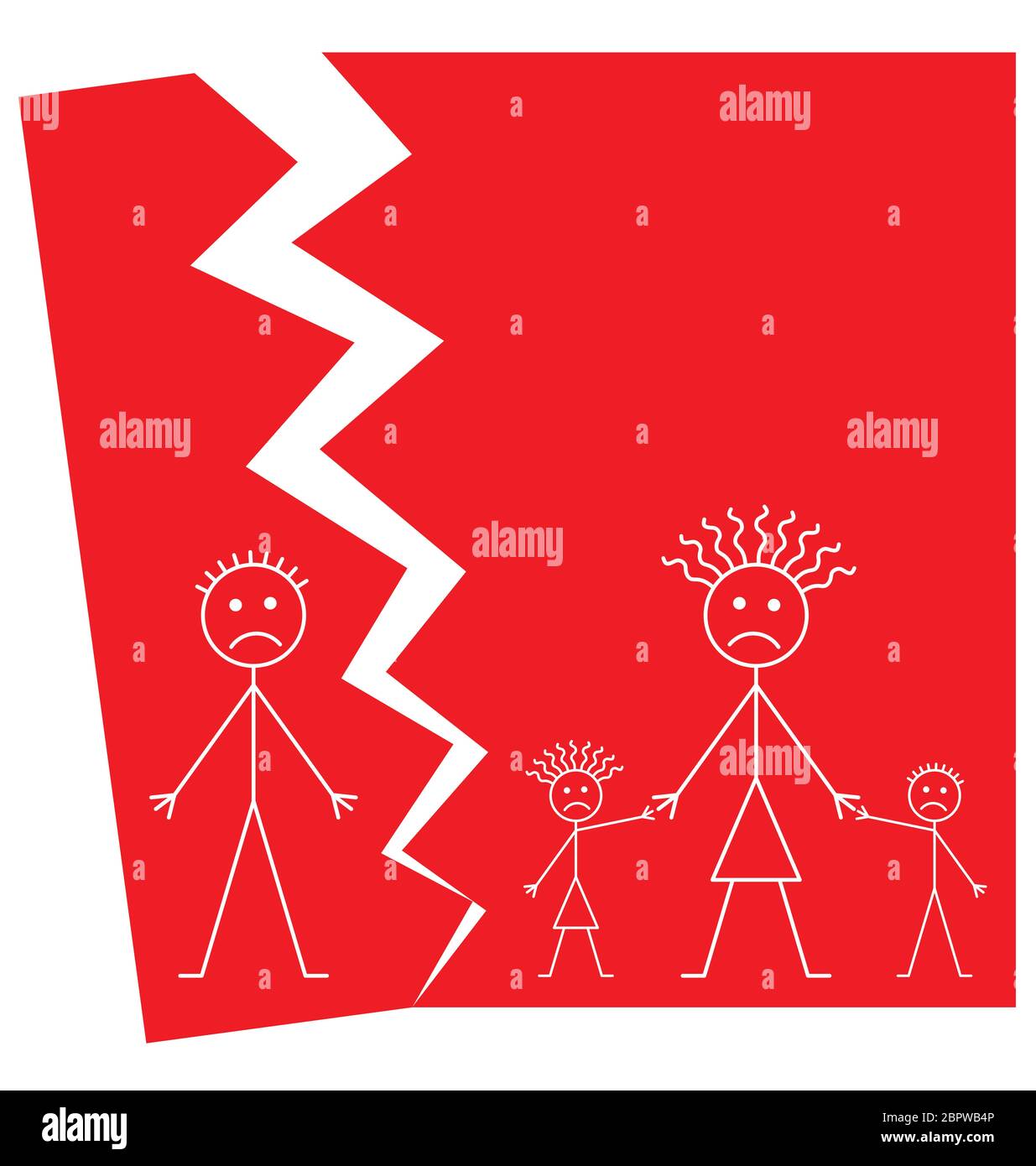 Representation of marriage break up or divorce isolated on white ...