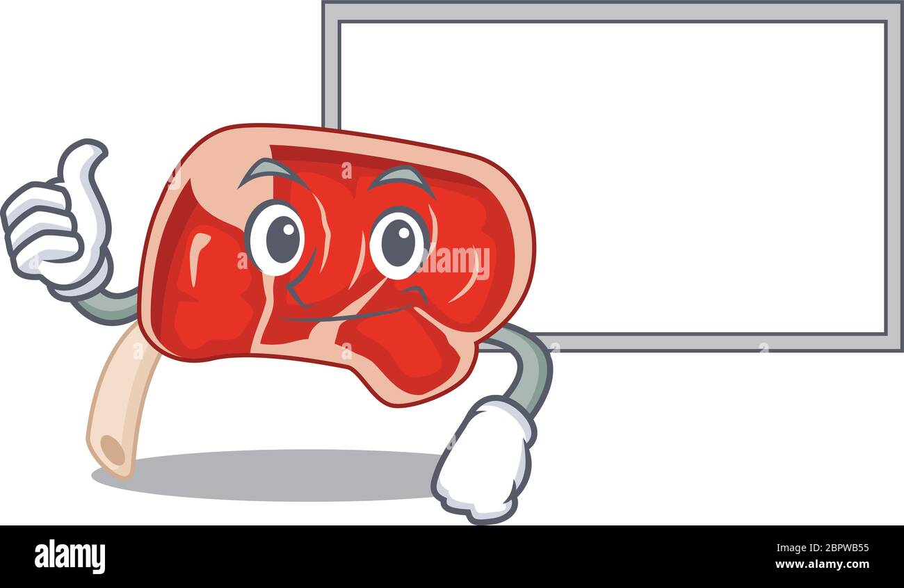 Prime rib cartoon design with Thumbs up finger bring a white board ...
