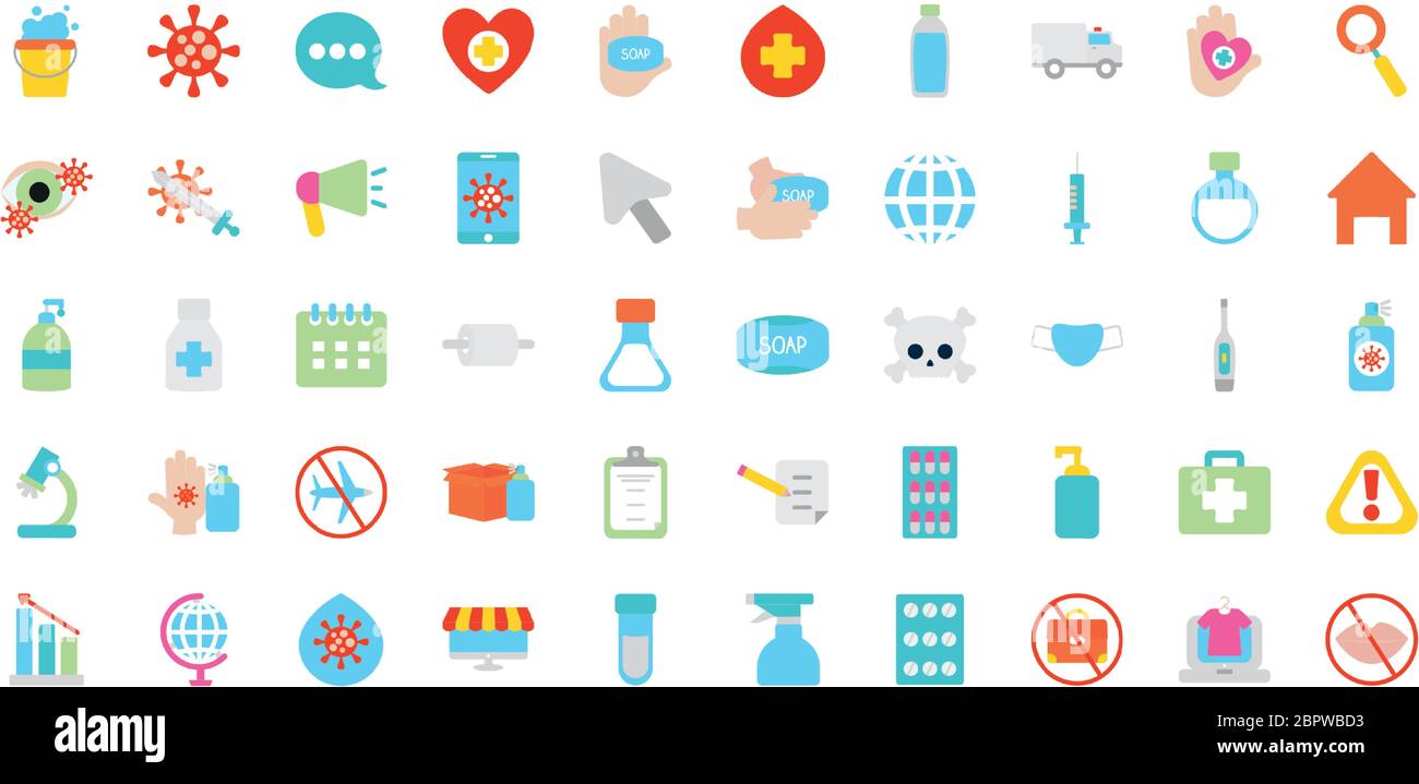 stop the spread icon set over white background, flat style, vector ...