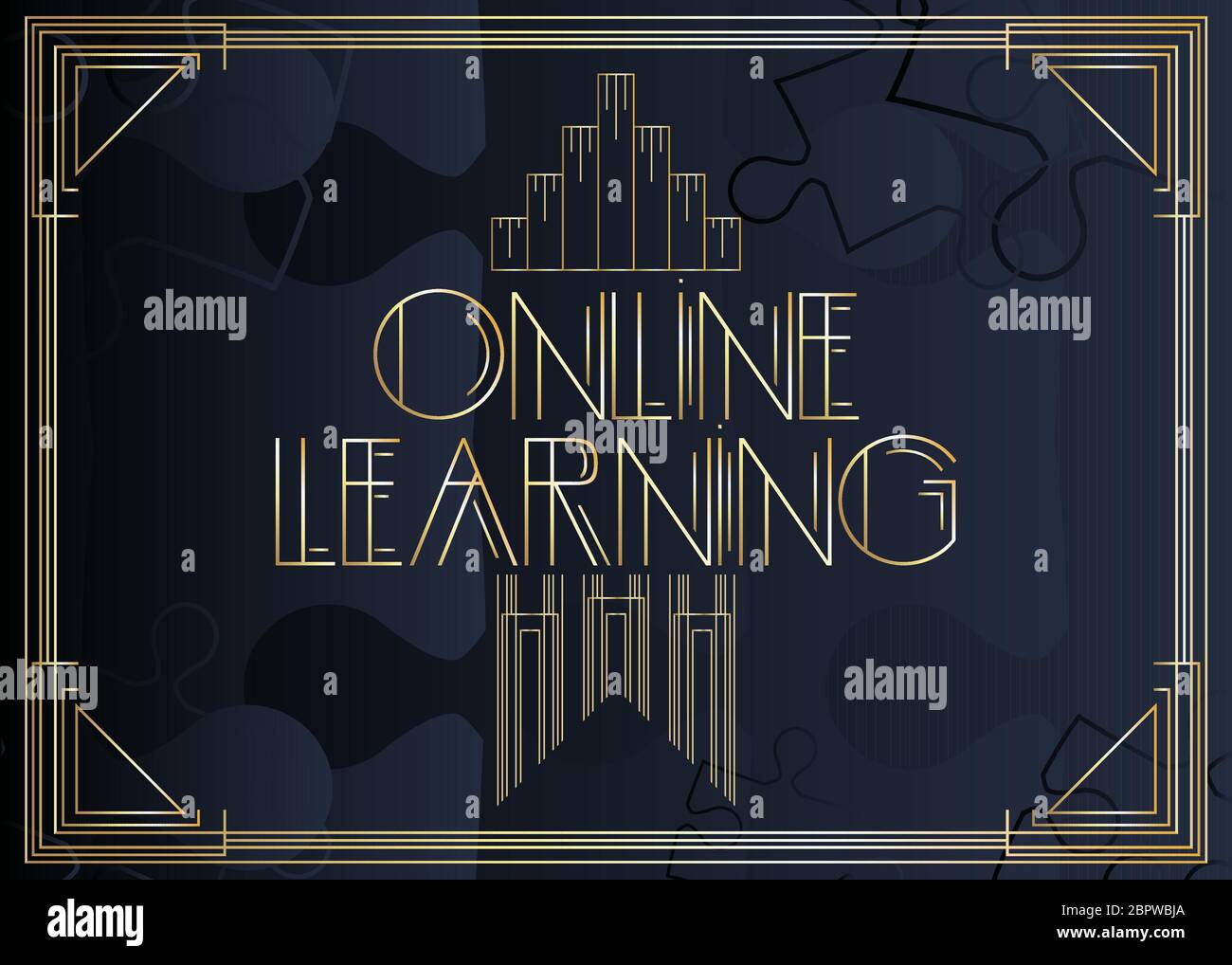 Art Deco Online Learning text. Decorative greeting card, sign with ...