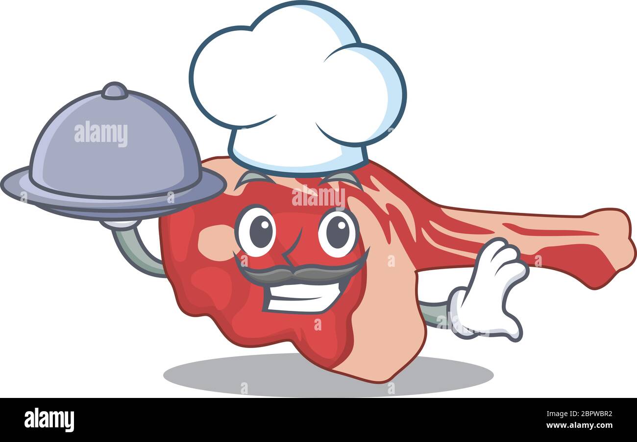 mascot design of leg of lamb chef serving food on tray Stock Vector ...