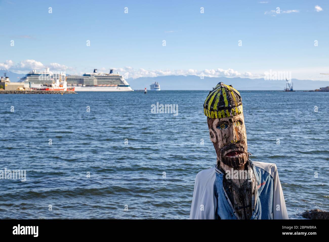 Sailor man art out of driftwood at the harbor in Victoria, British ...