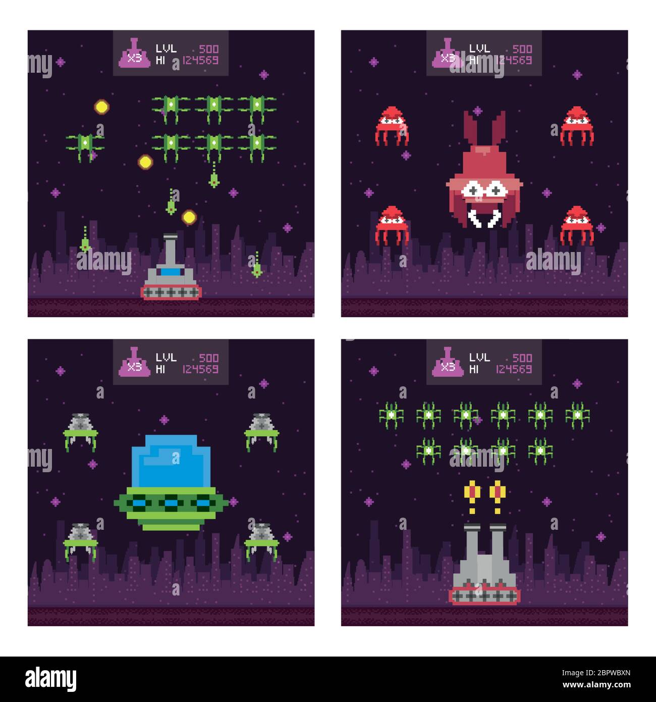 retro video game space pixelated scenes Stock Vector Image & Art - Alamy