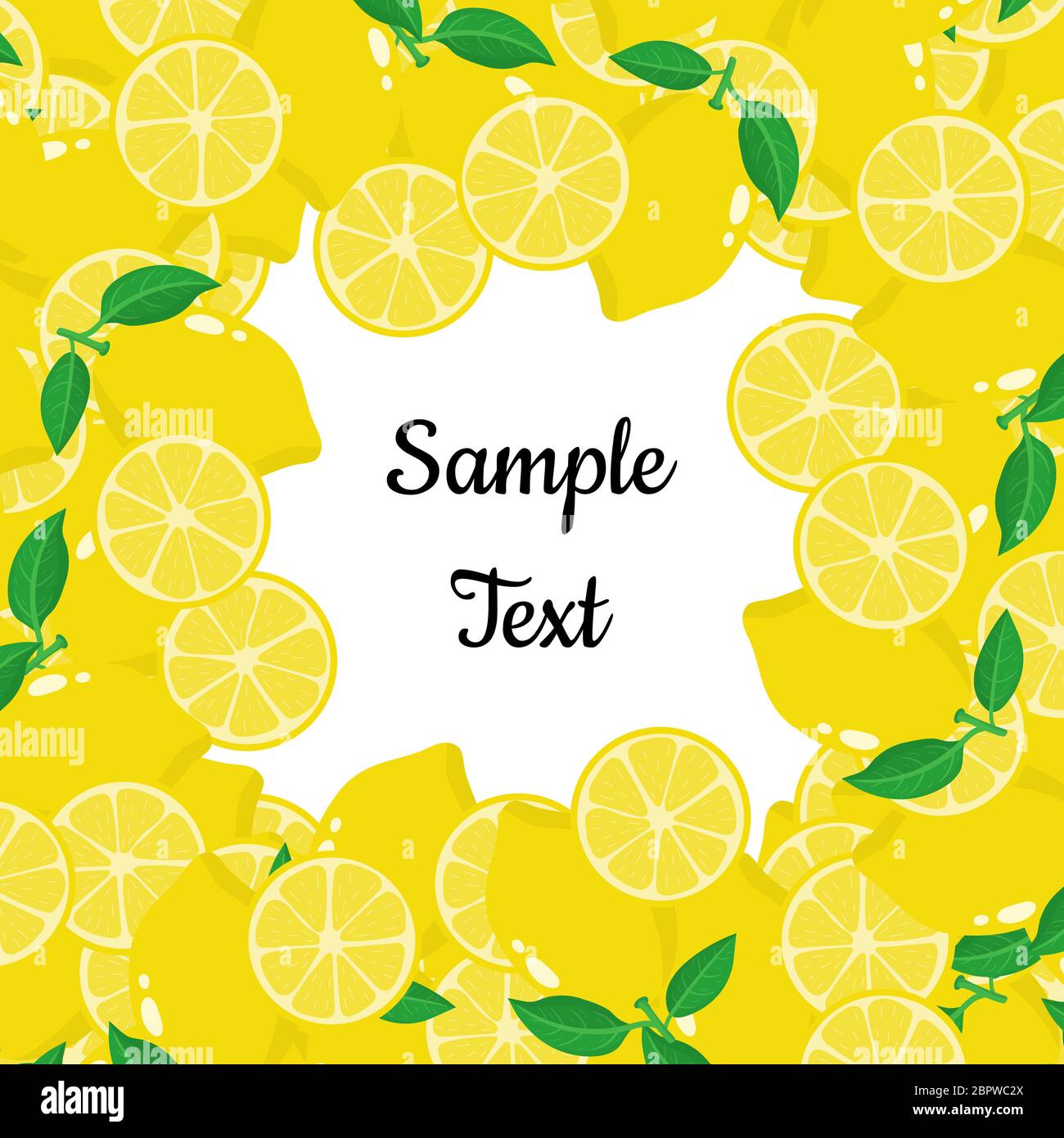 Frame background from yellow lemon fruits with space for text. Cartoon ...