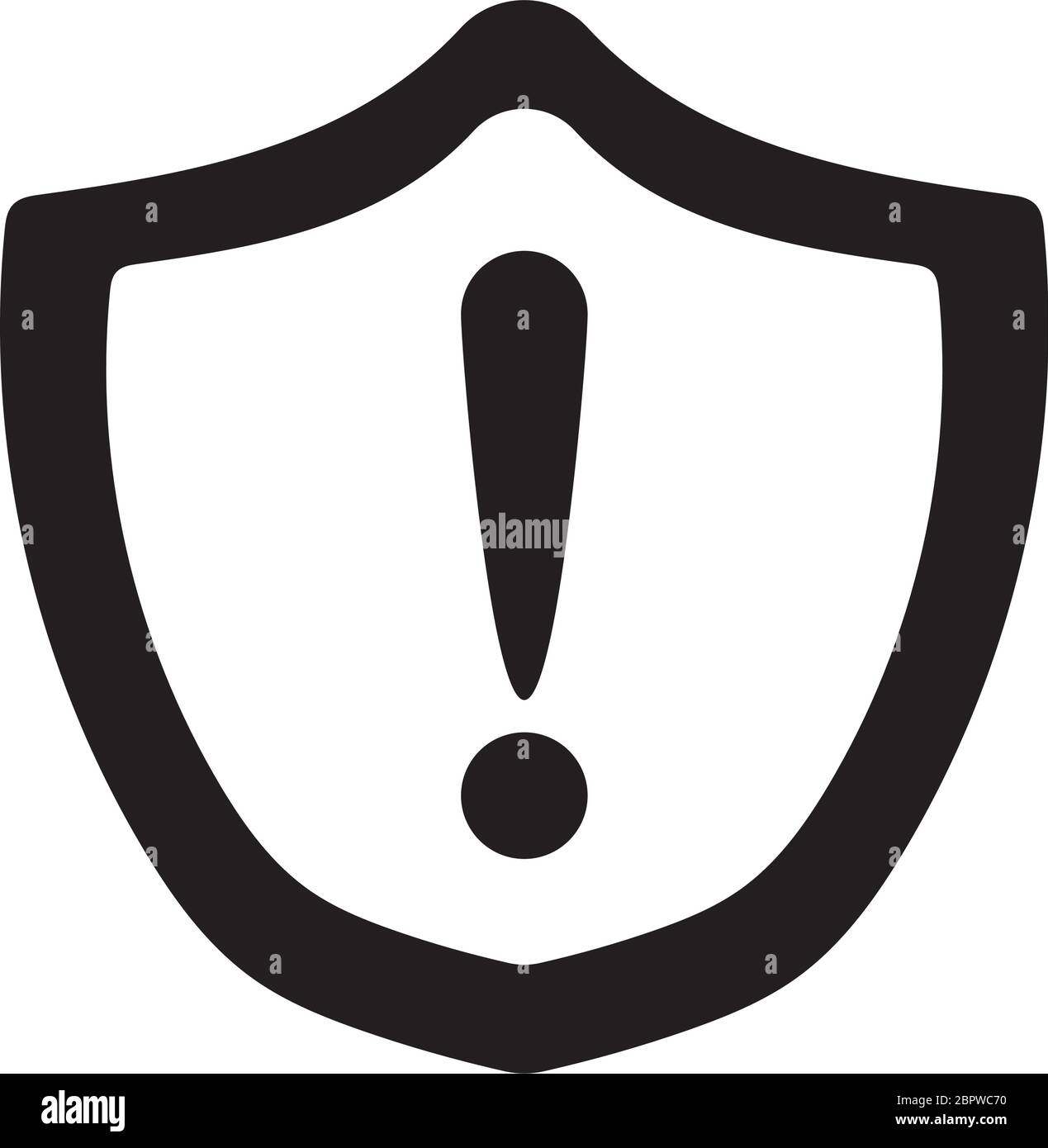 Exclamation mark inside shield silhouette style icon design, Alarm ...