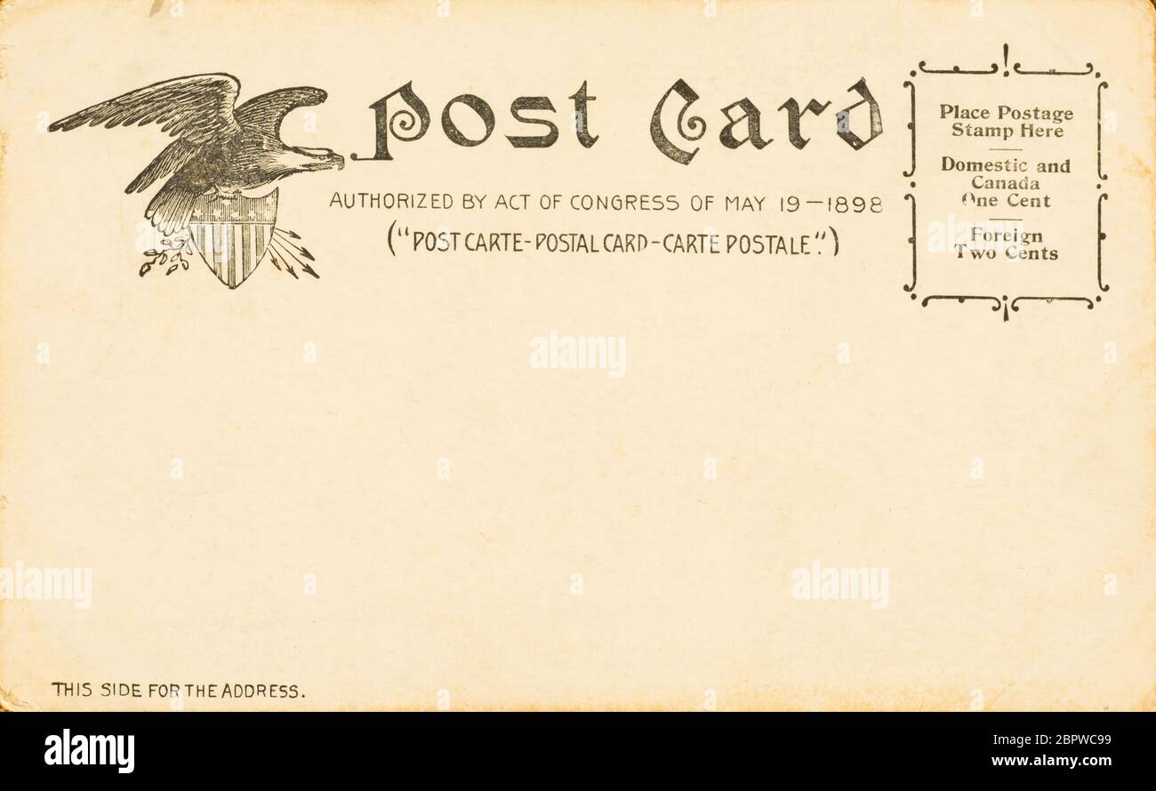Reverse side of an early 20th Century American Postcard Stock Photo - Alamy