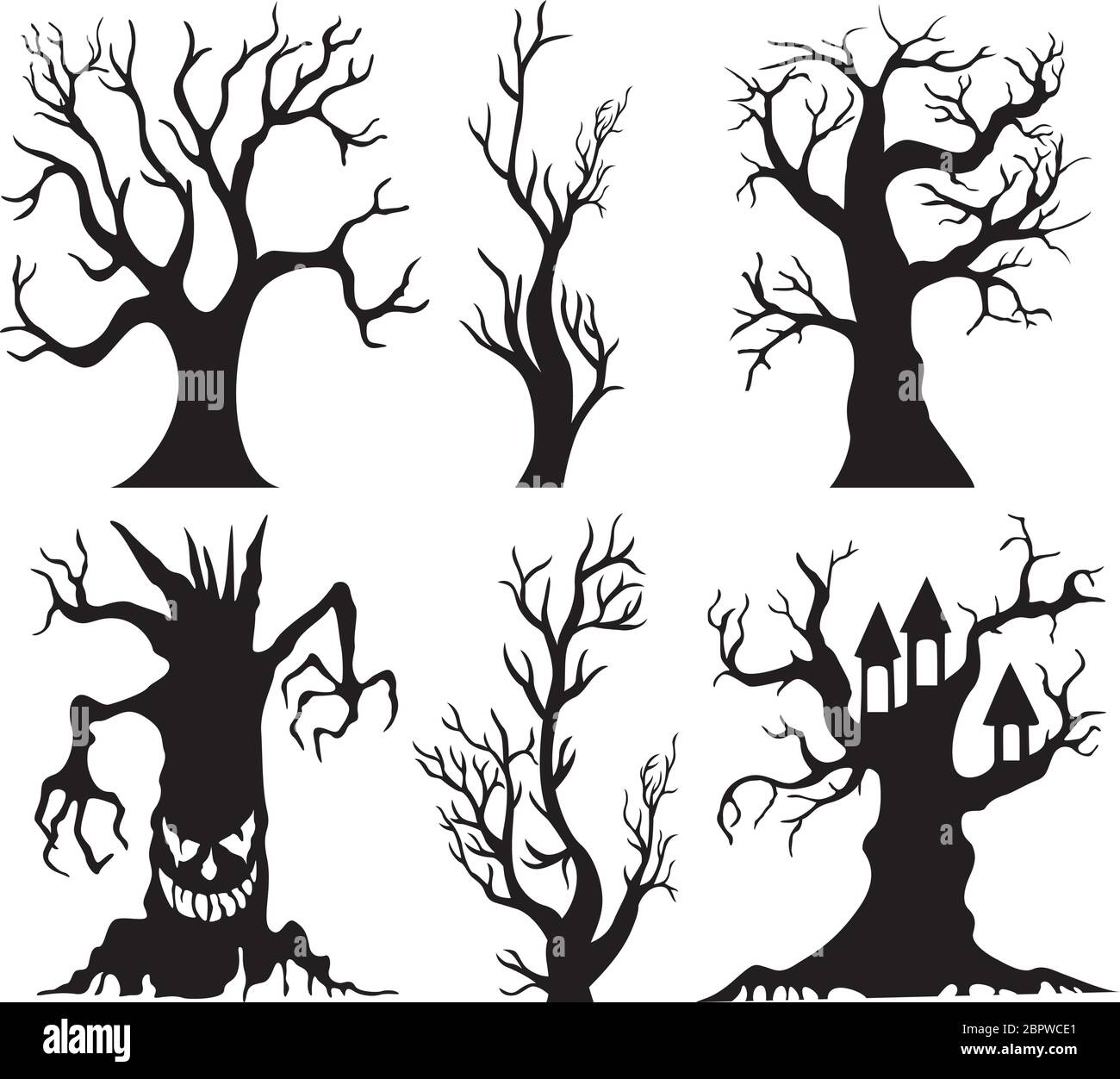 Set of spooky Halloween tree cartoon Stock Vector Image & Art - Alamy
