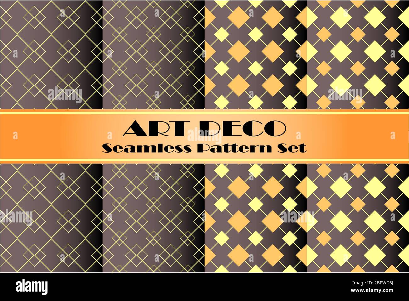 Art deco rectangle seamless pattern set, luxury geometric background ...