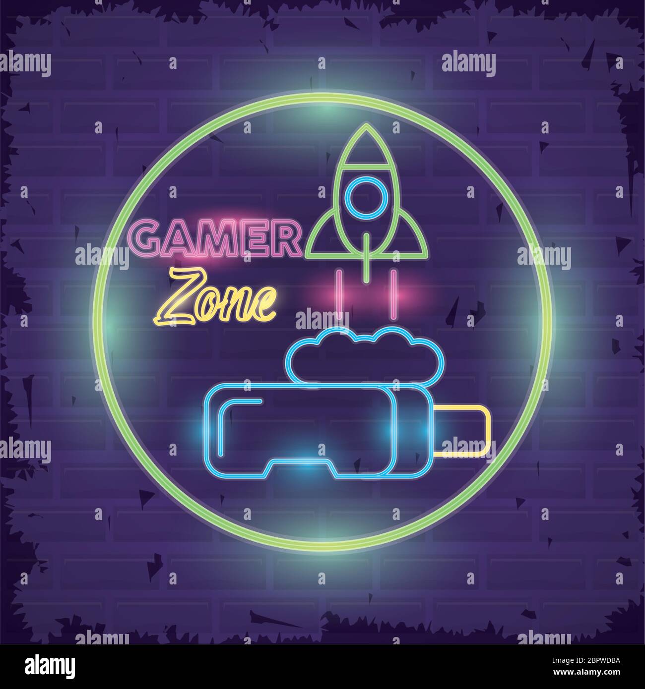 retro video game neon with vr mask and rocket Stock Vector Image & Art ...
