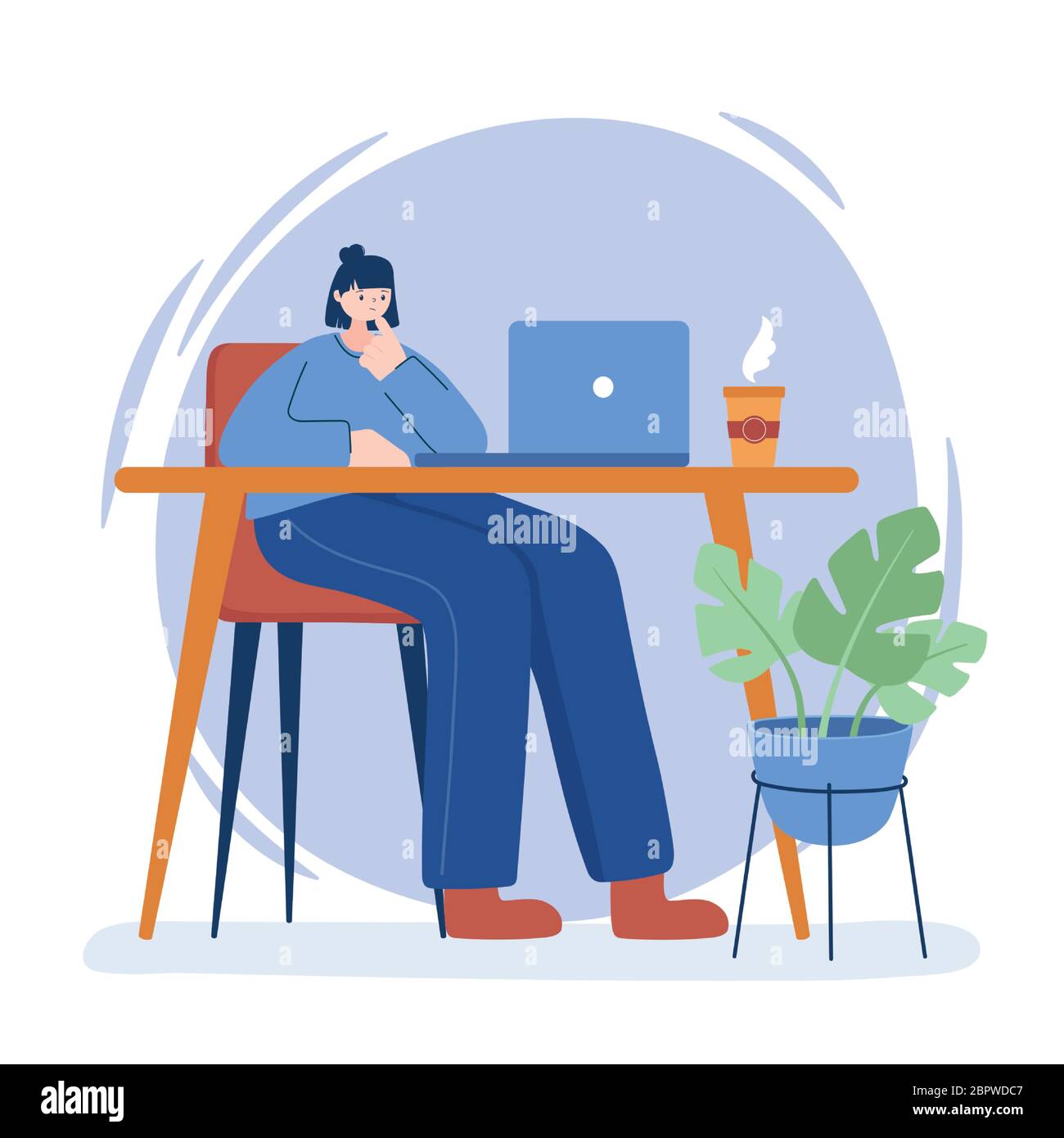 Woman with laptop on desk design, Digital technology and communication ...