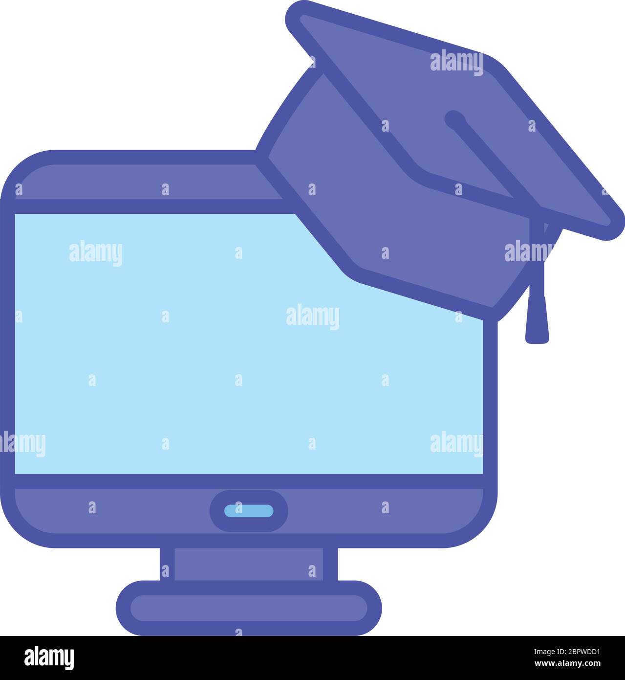Computer with graduation cap line and fill style icon design, Education ...