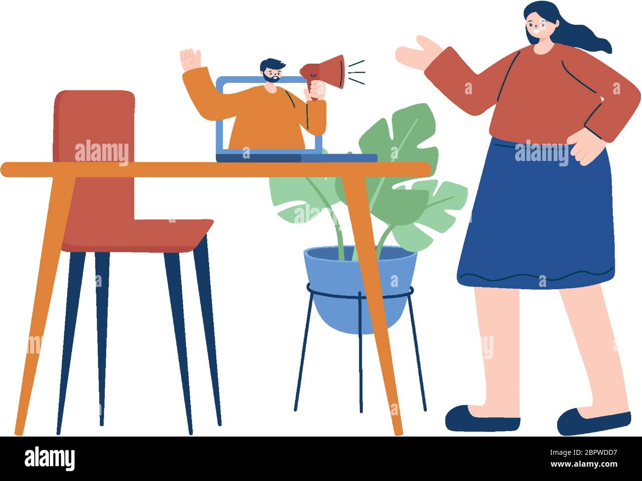 Woman and man with laptop on desk design, Digital technology and ...