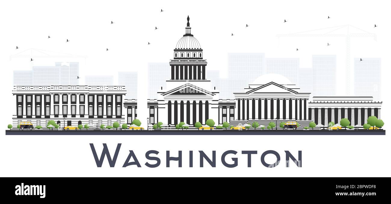 Washington DC USA City Skyline with Gray Buildings Isolated on White ...