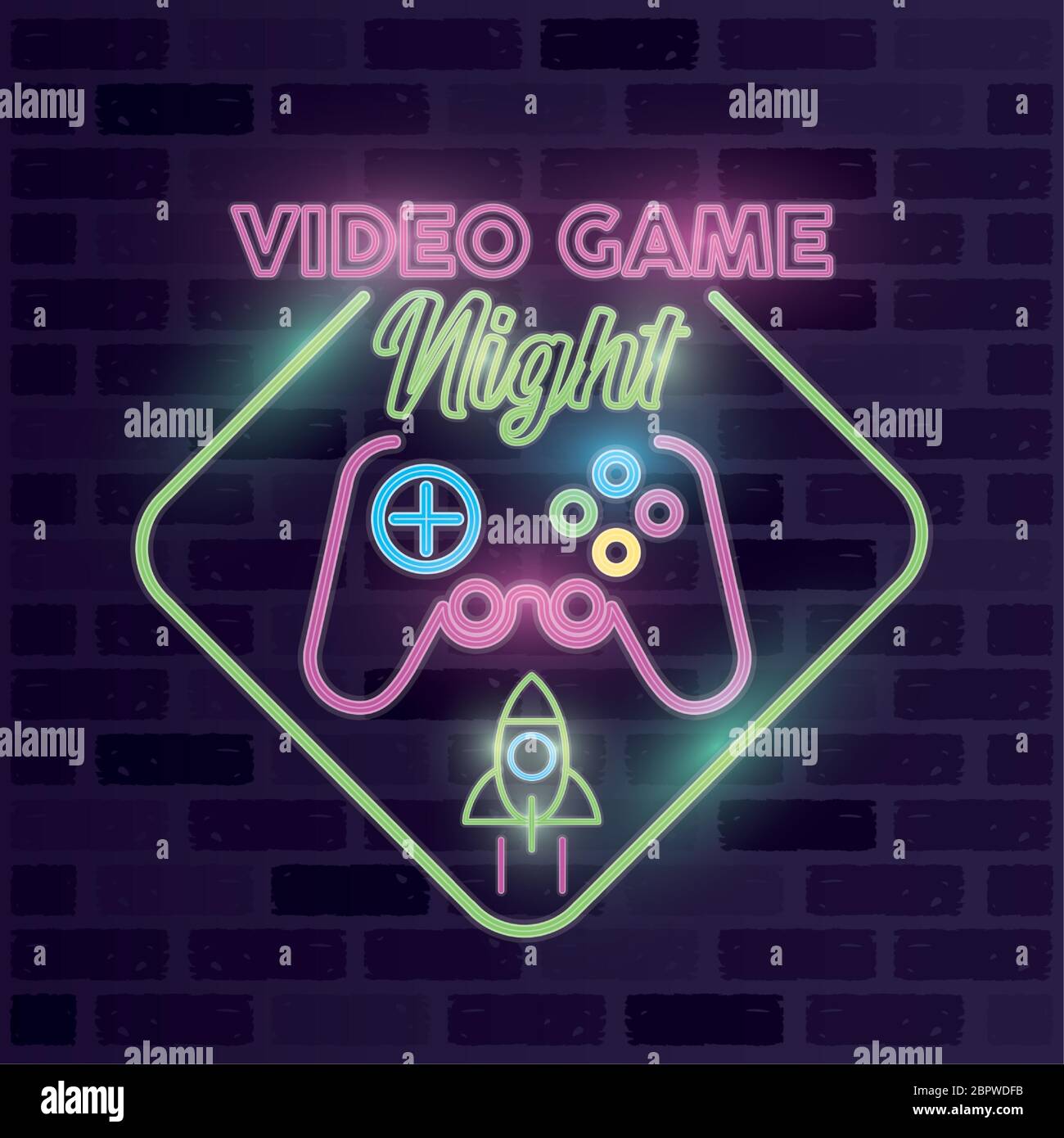 retro video game neon with control Stock Vector Image & Art - Alamy