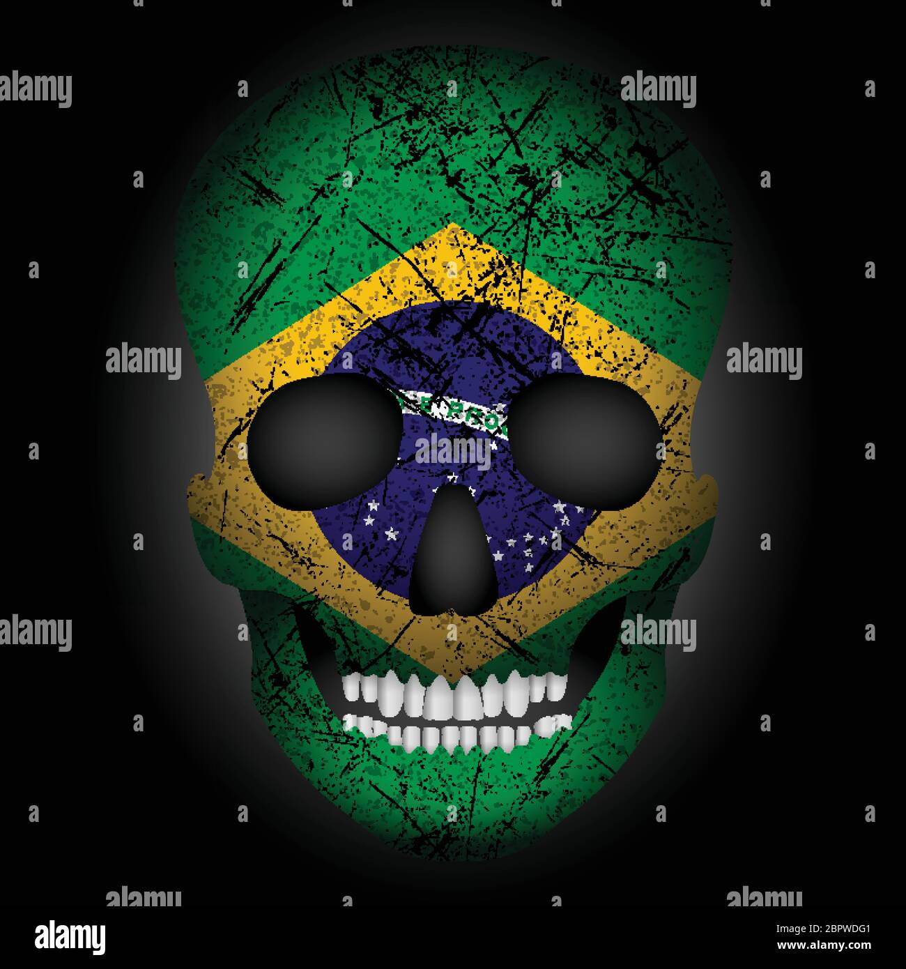 Skull flag Brazil on a black background. Vector illustration Stock ...