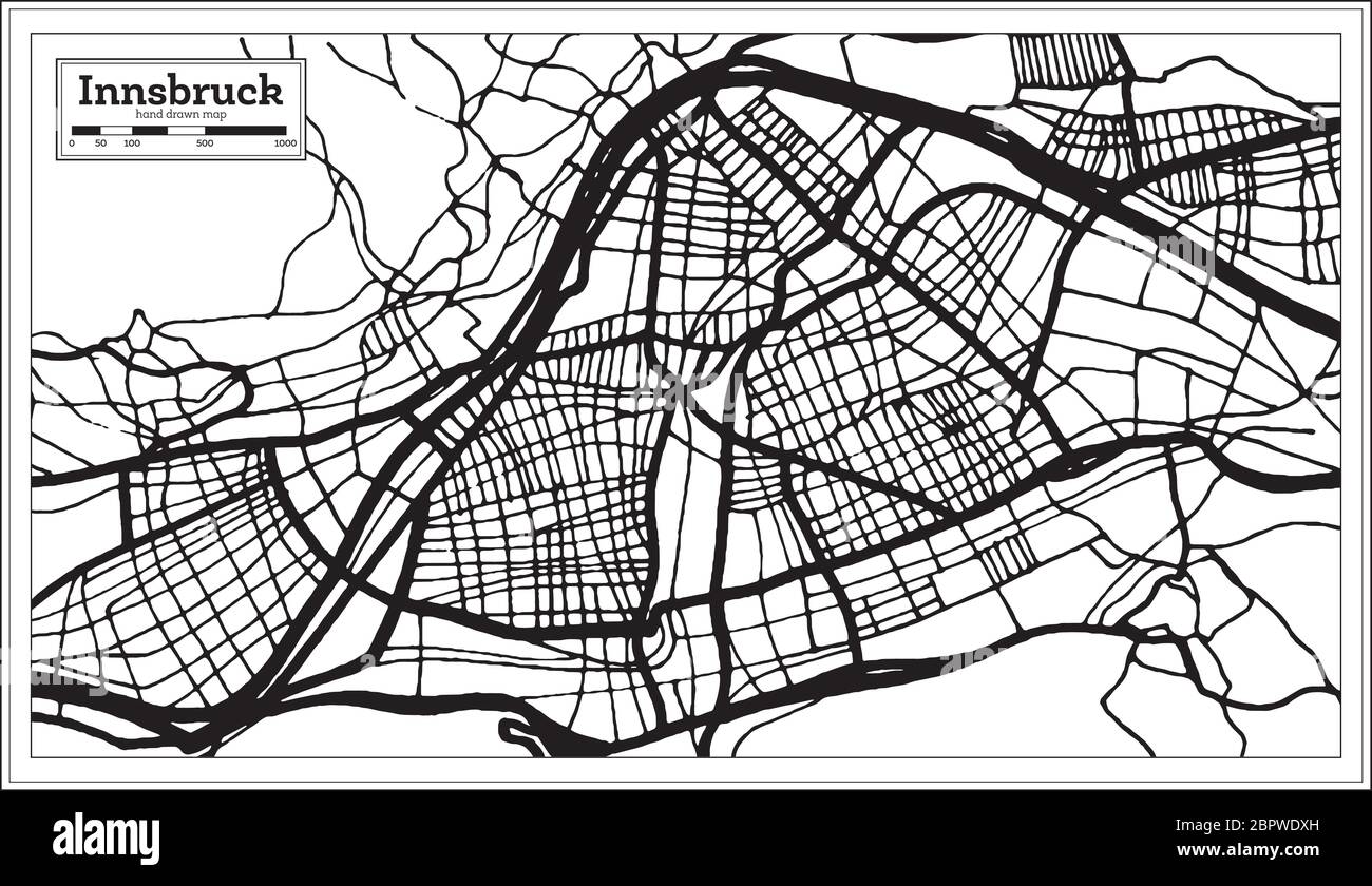 Innsbruck Austria City Map in Black and White Color in Retro Style ...