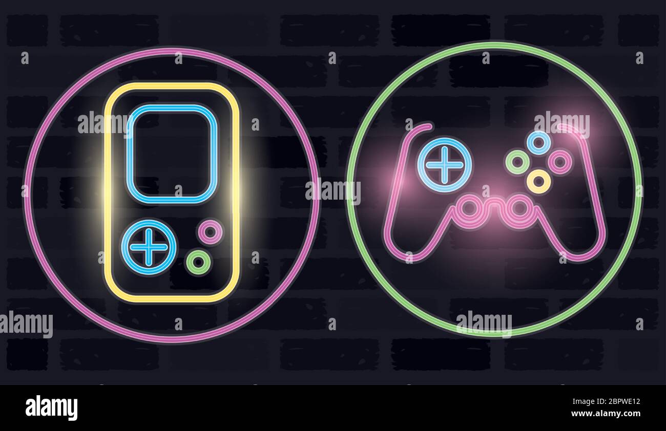 retro video game neon with console and control Stock Vector Image & Art ...