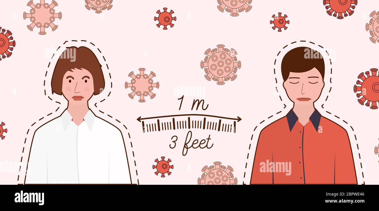 Keep Distance Sign with Man and Woman. Coronovirus Preventive Measures ...