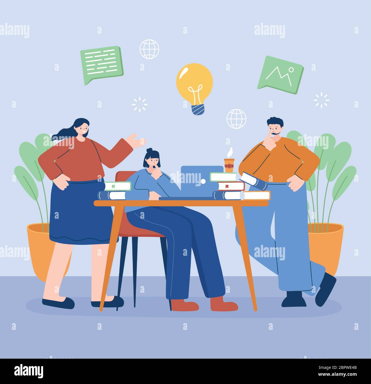 Women and man with laptop on desk design, Digital technology and ...