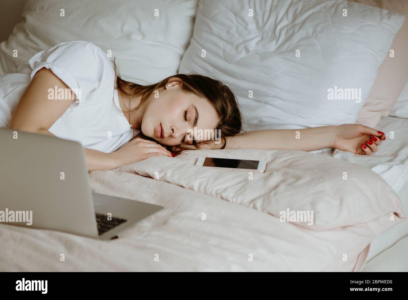Student Sleeping Bed Laptop High Resolution Stock Photography and ...
