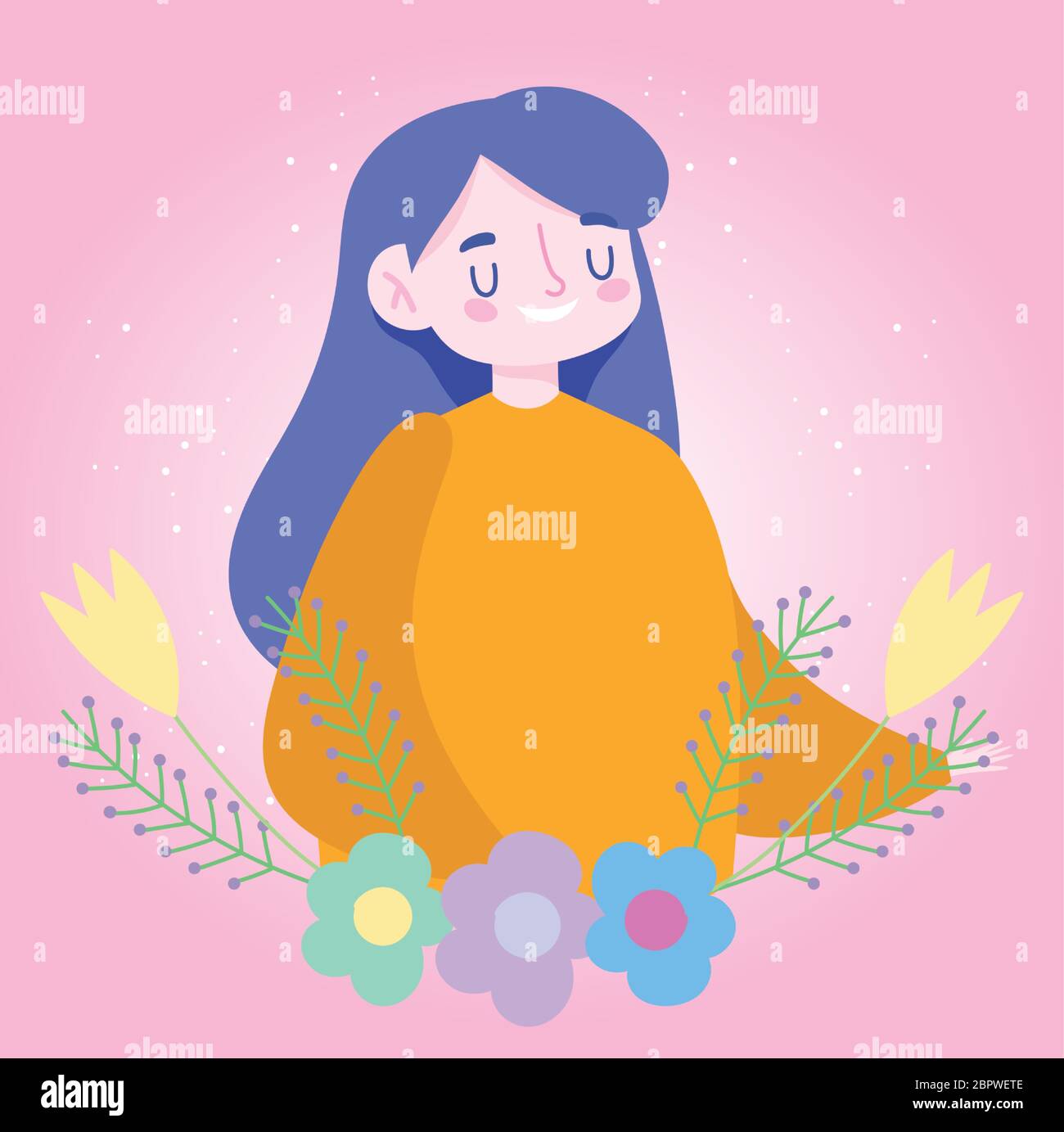 Avatar woman cartoon with leaves and flowers design, Girl female person ...