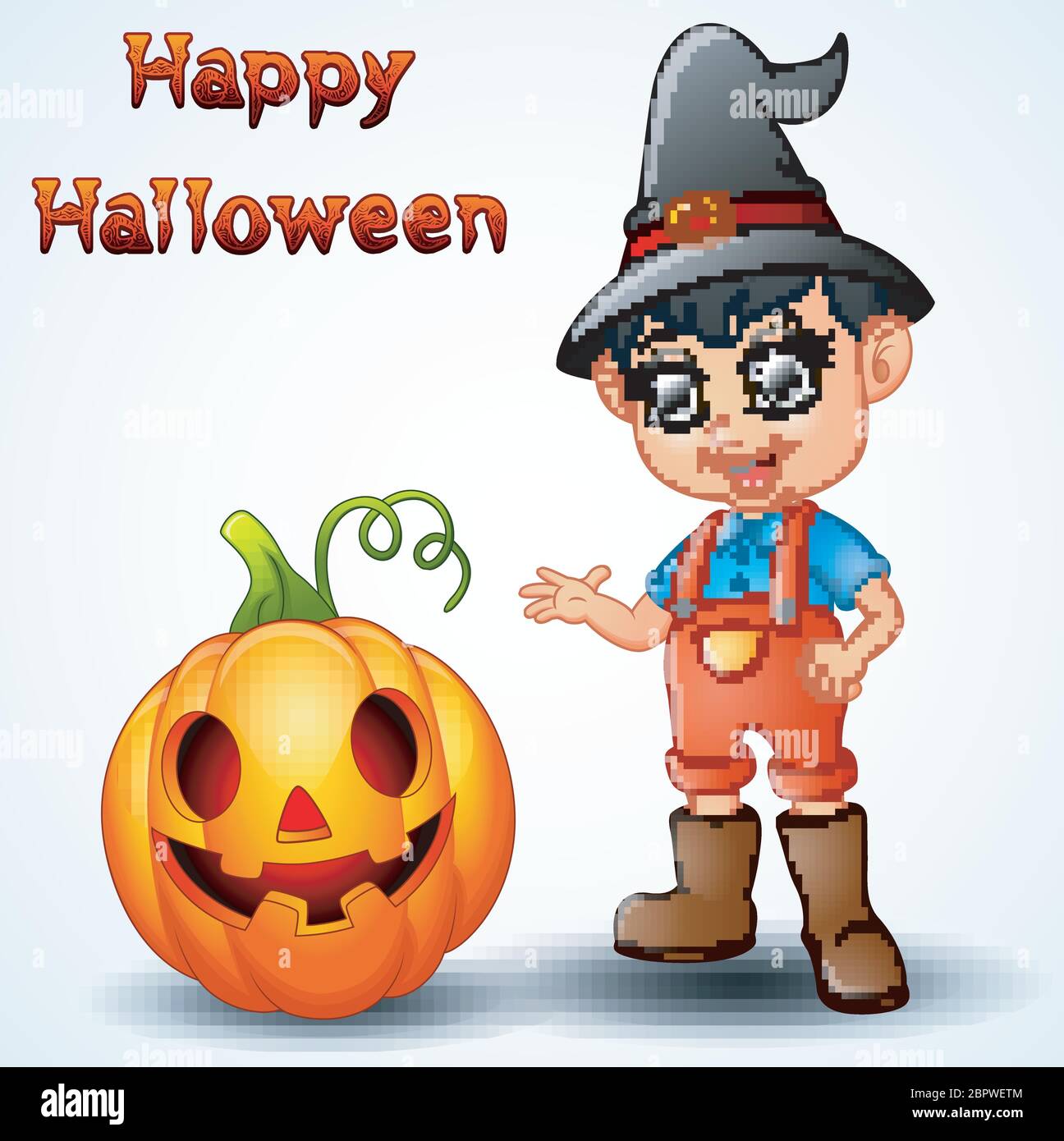 Cartoon little kid and pumpkin Stock Vector Image & Art - Alamy