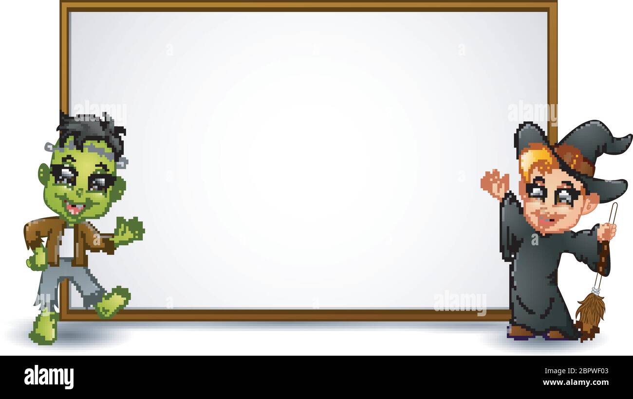 Halloween sign with witch, and Frankenstein Stock Vector Image & Art ...