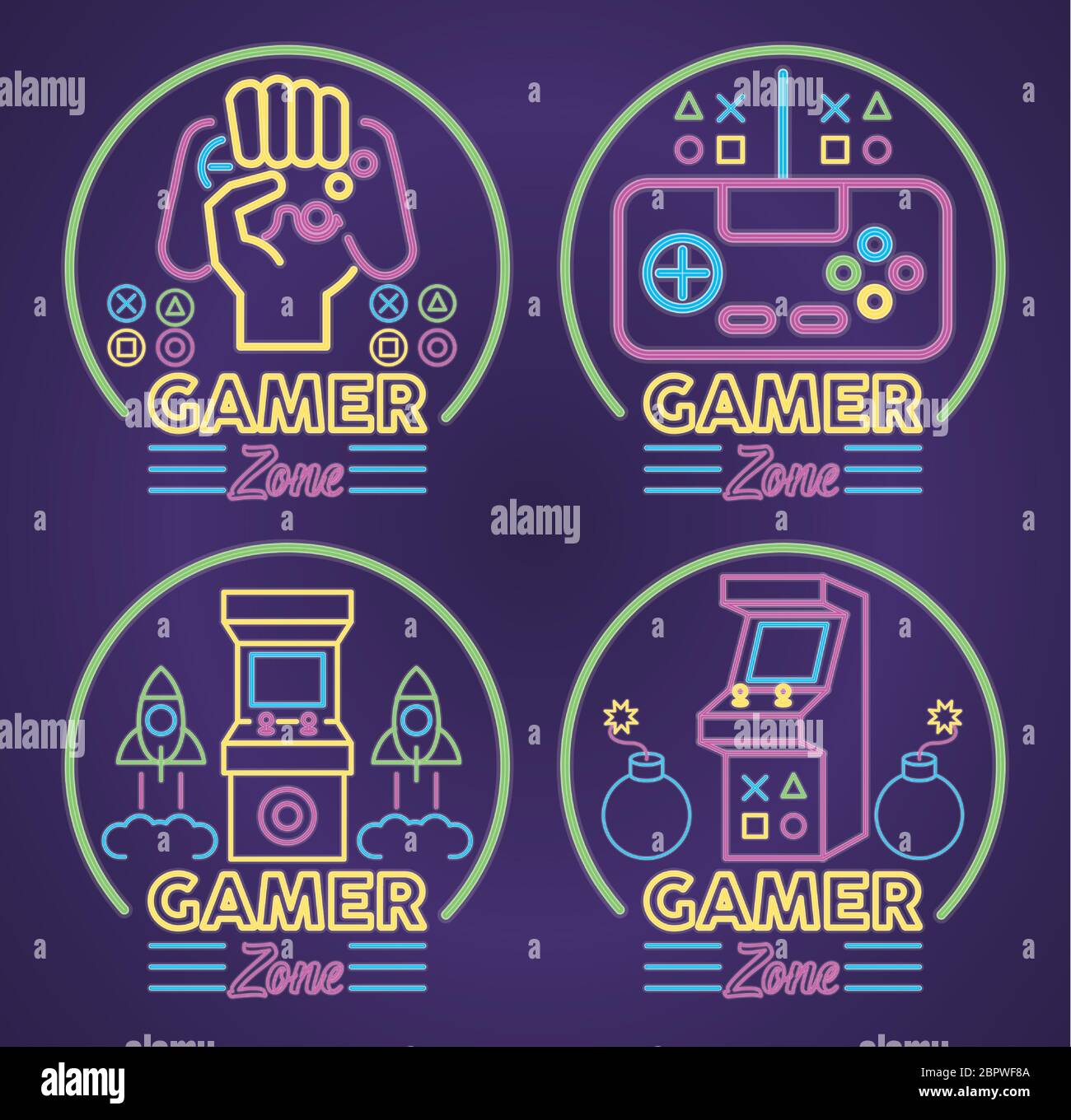 retro video game neon with set icons Stock Vector Image & Art - Alamy