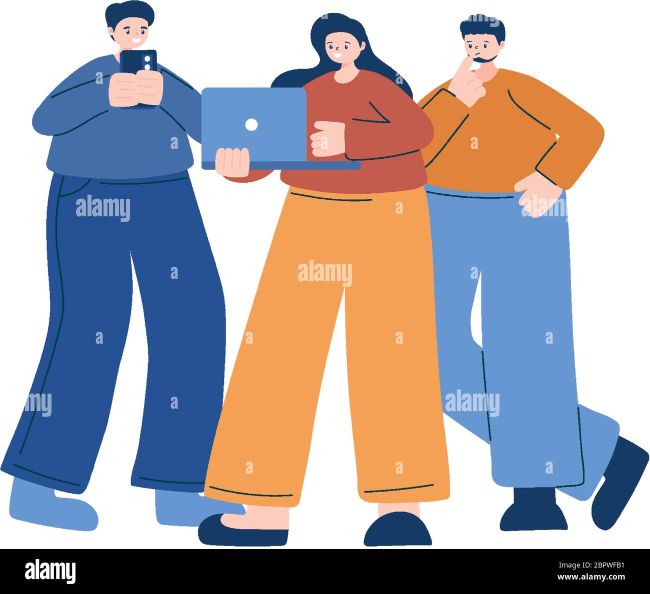 Woman and men with laptop and smartphone design, Digital technology and ...