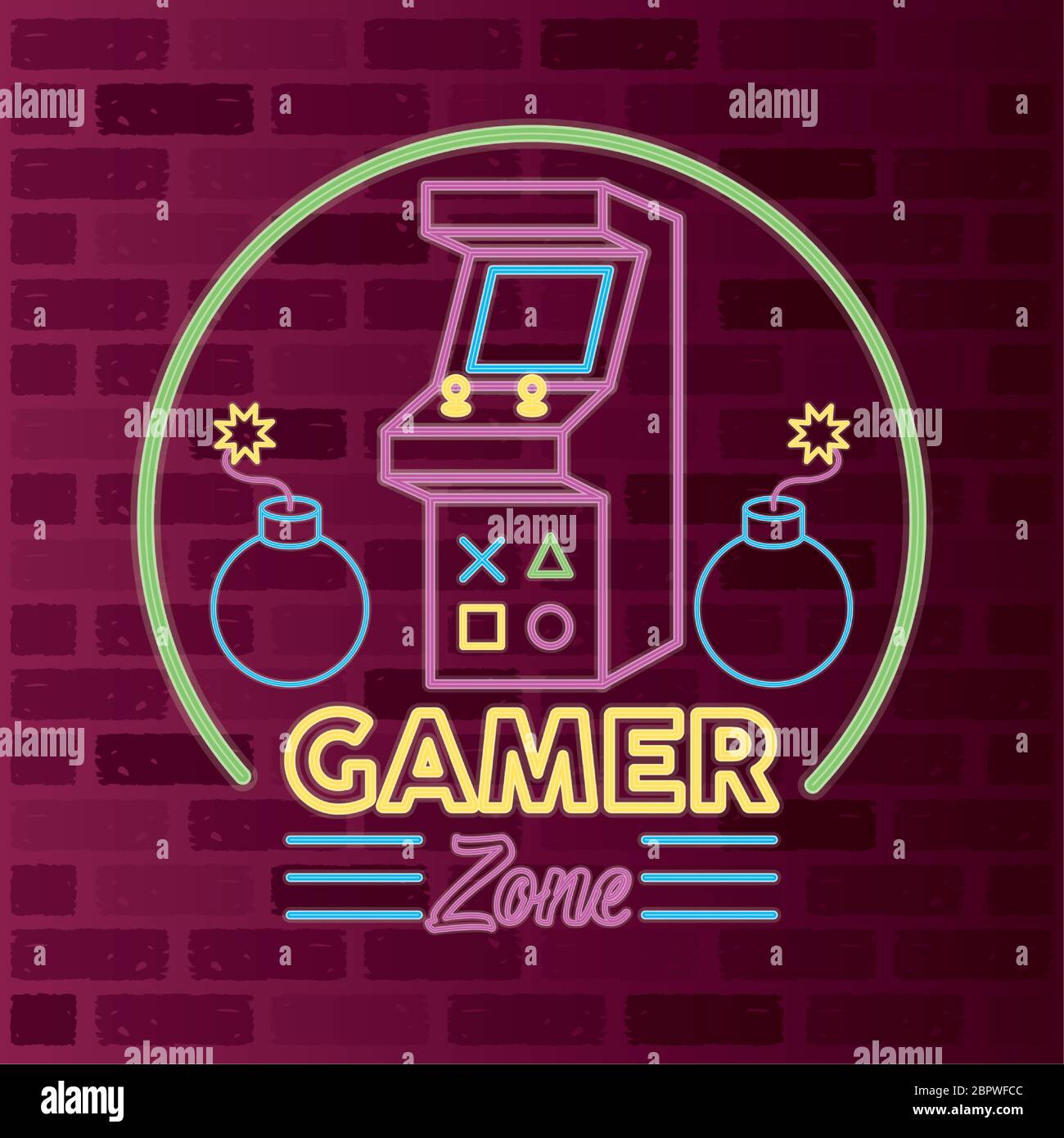 retro video game neon with machine and bombs Stock Vector Image & Art ...
