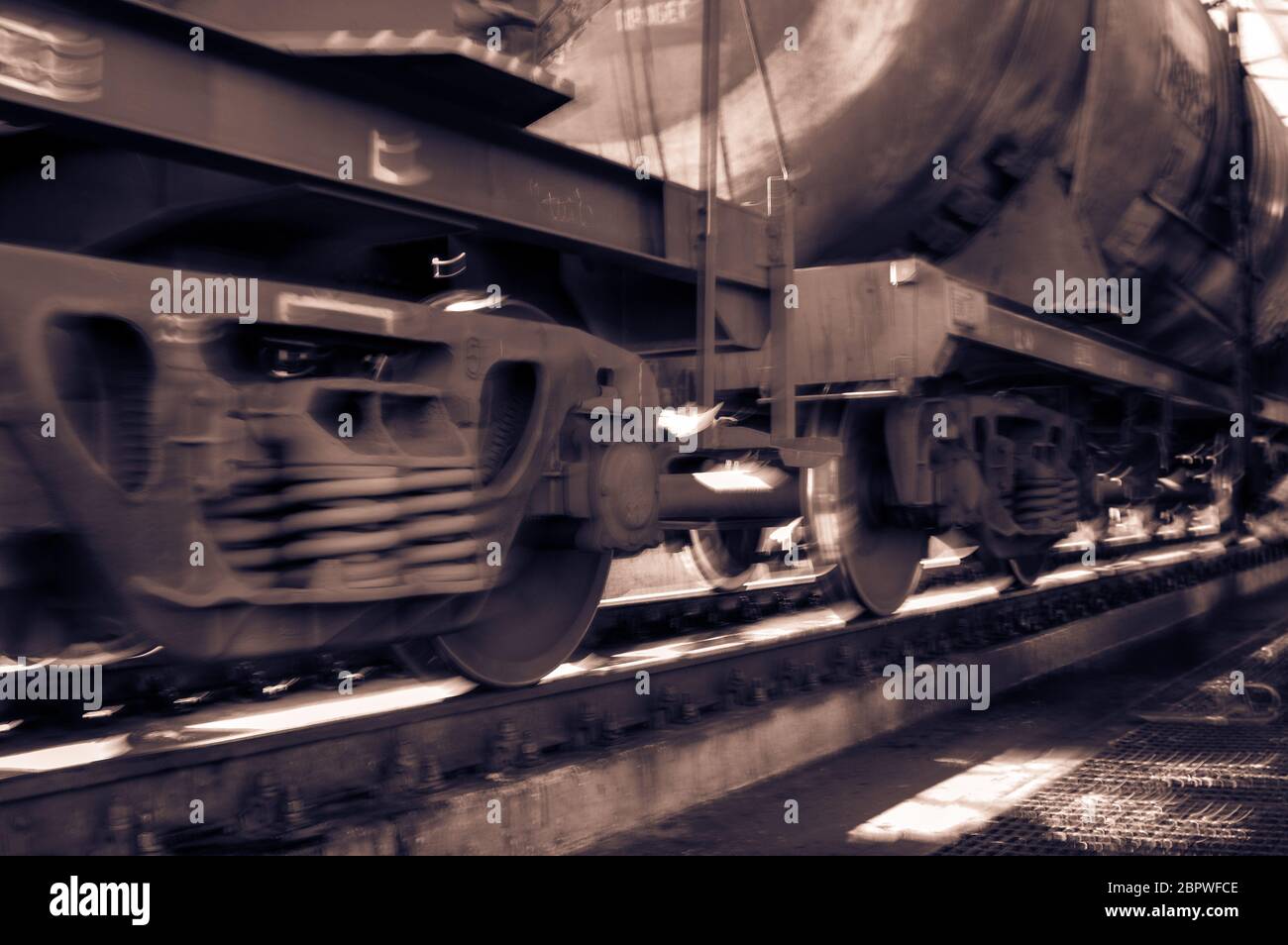 Oil train wagons on oil refinery Stock Photo - Alamy