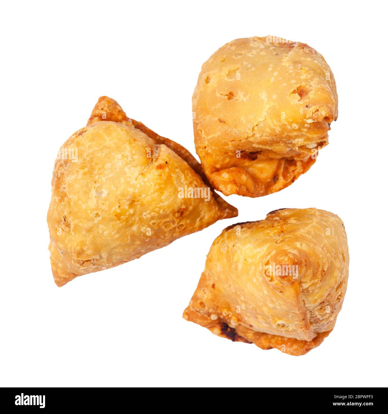 Indian cuisine - top view of three keema samosas (fried savoury pastry ...