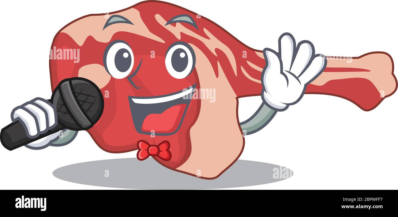 cartoon character of leg of lamb sing a song with a microphone Stock ...