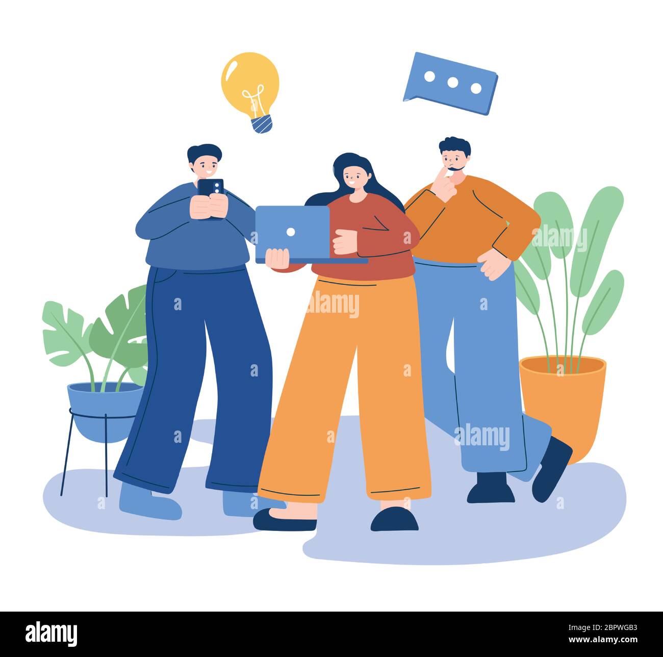 Woman and men with laptop design, Digital technology and communication ...