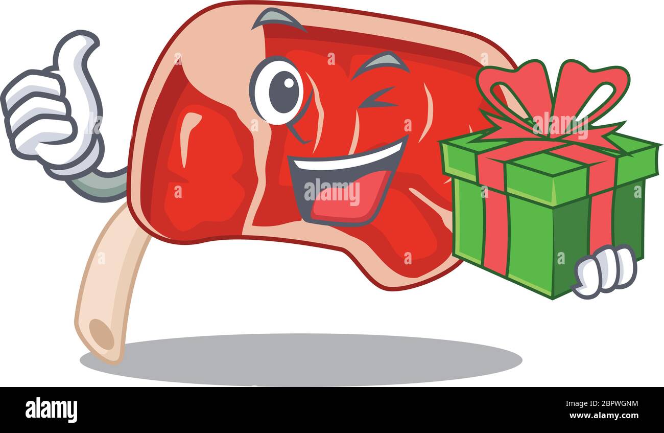 joyful prime rib cartoon character with a big gift box Stock Vector ...