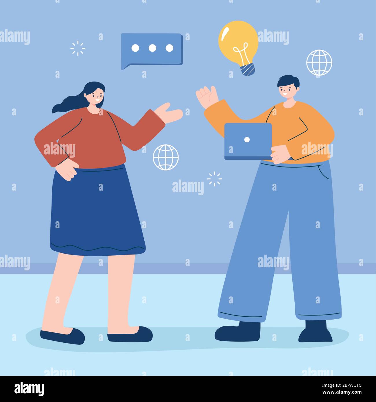 Woman and man with laptop design, Digital technology and communication ...