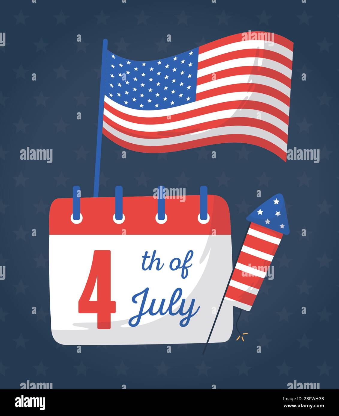 Flag calendar and firework design, Independence day happy 4th july and ...