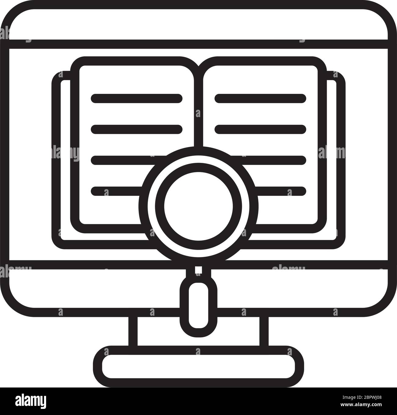 Ebook inside computer and lupe line style icon design, Education online ...