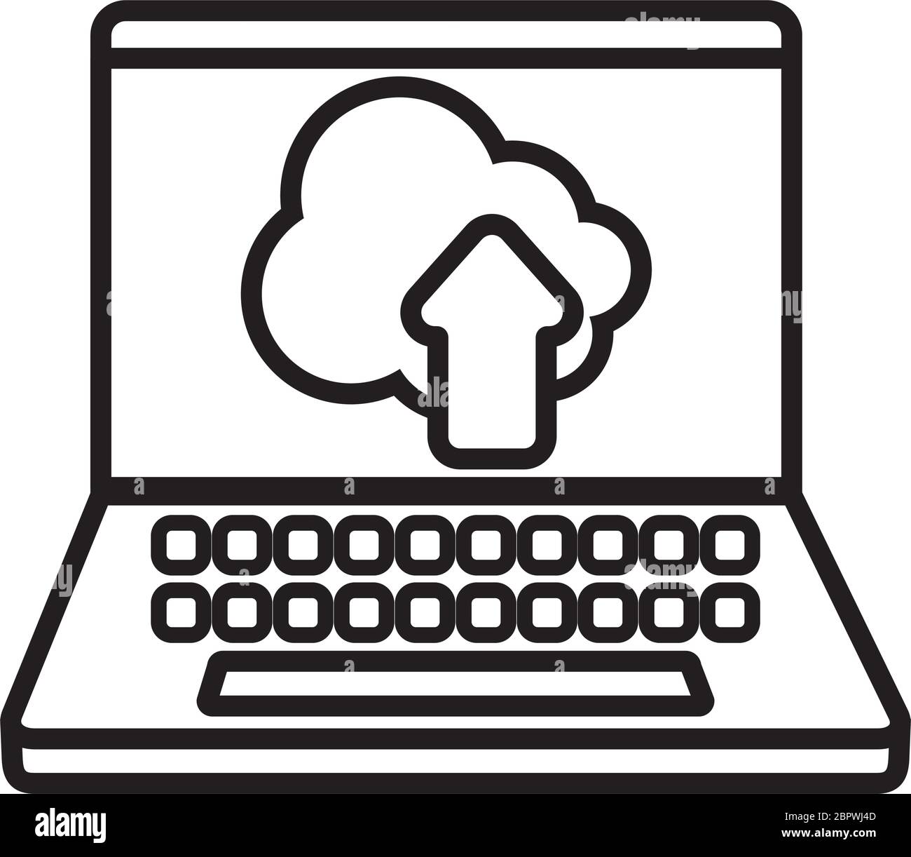 Cloud computing inside laptop line style icon design, Communication internet and connectivity ...