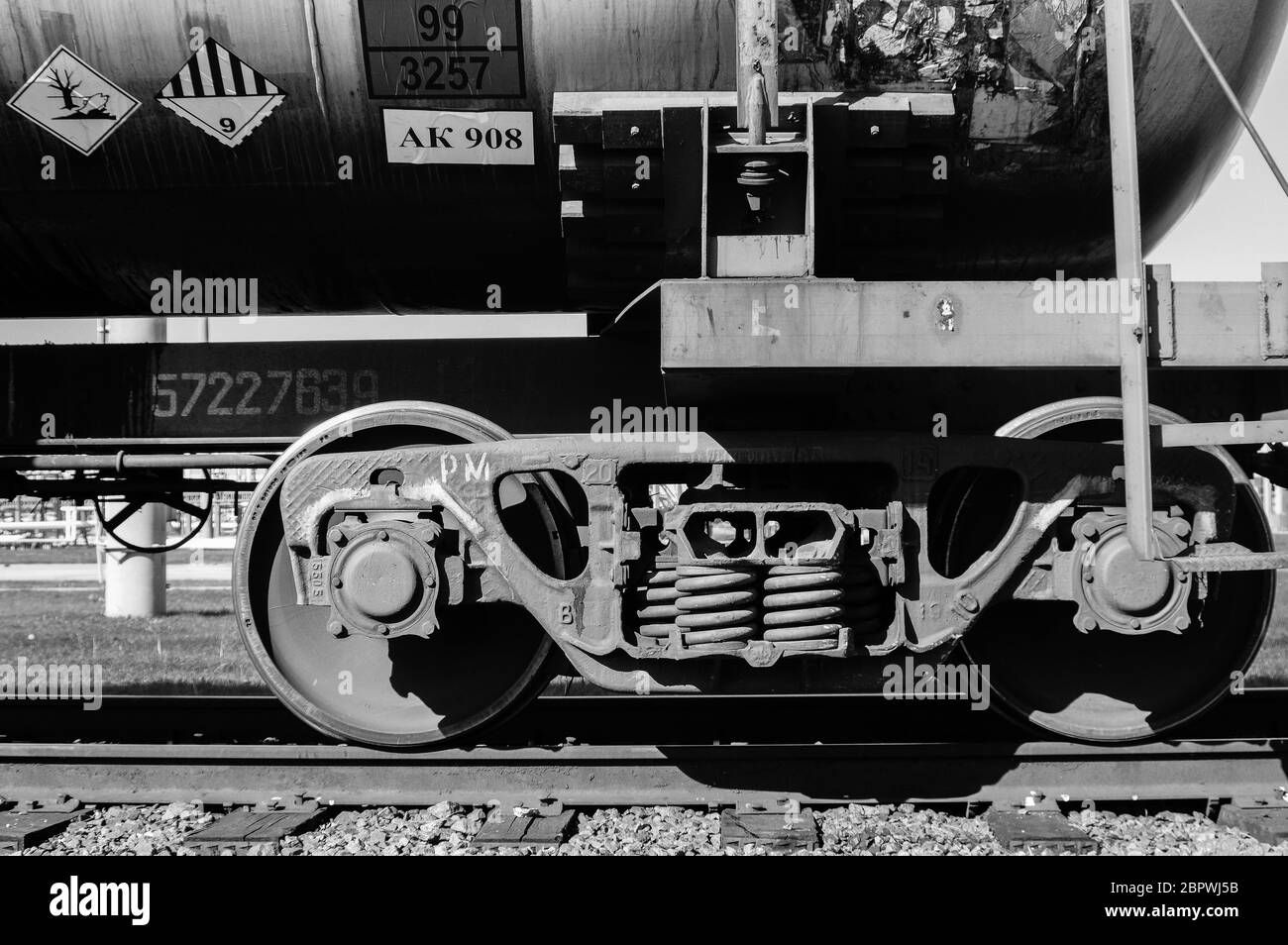 Oil train wagons on oil refinery Stock Photo - Alamy