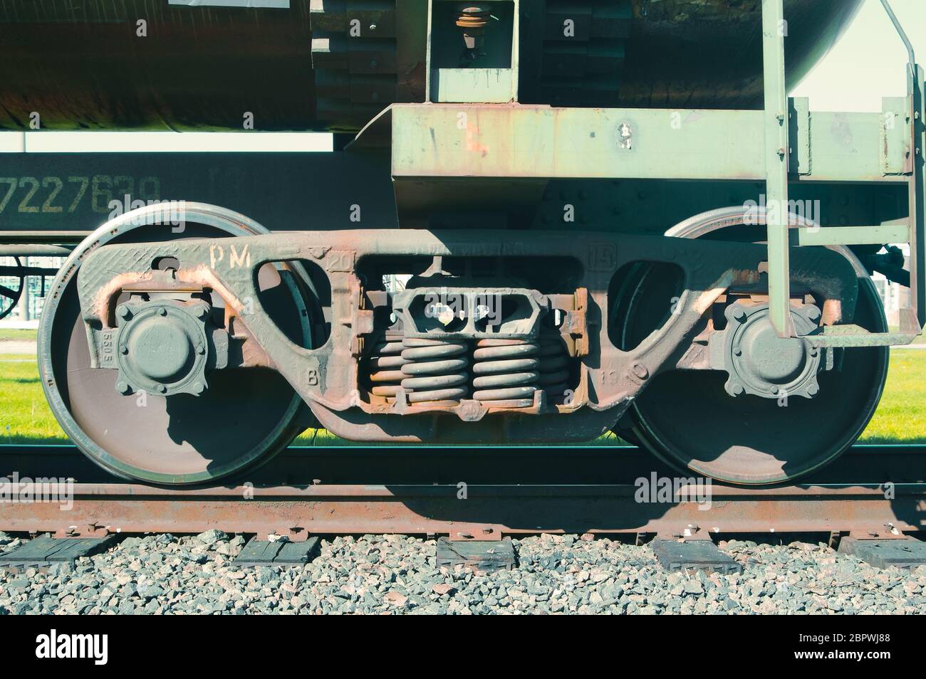 Oil train wagons on oil refinery Stock Photo - Alamy