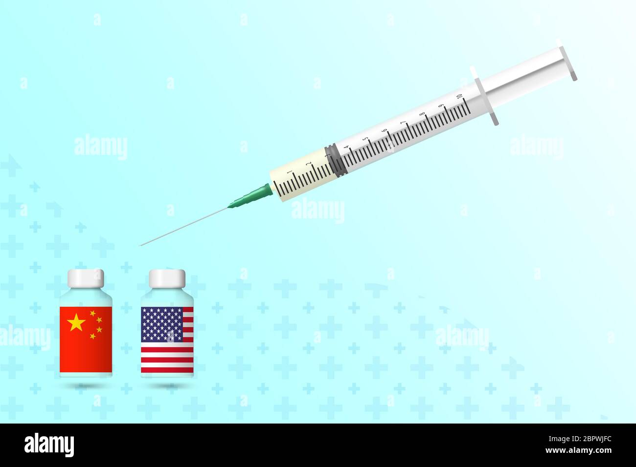 Chinese and american vaccine doses with flags on label and syringe 3D ...