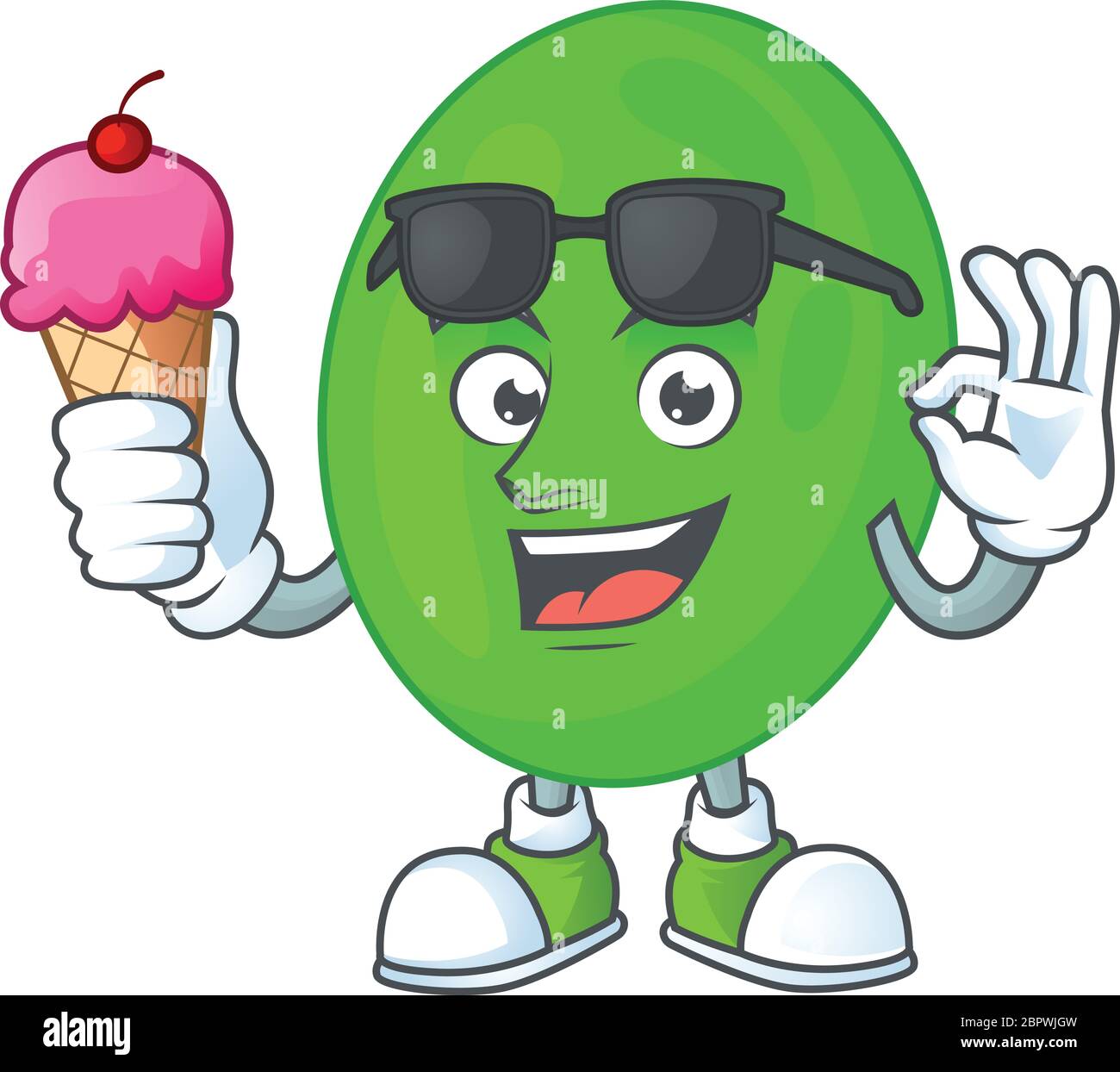 Happy face of cocci cartoon mascot having an ice cream Stock Vector ...