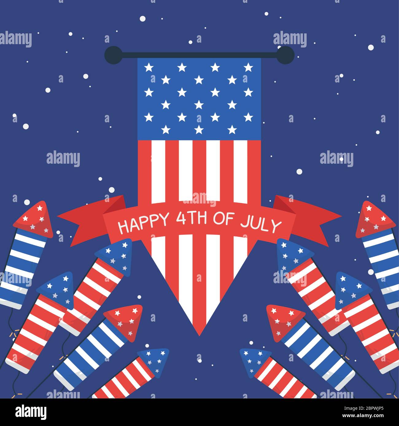 Fireworks with banner flag and ribbon design, Independence day happy ...