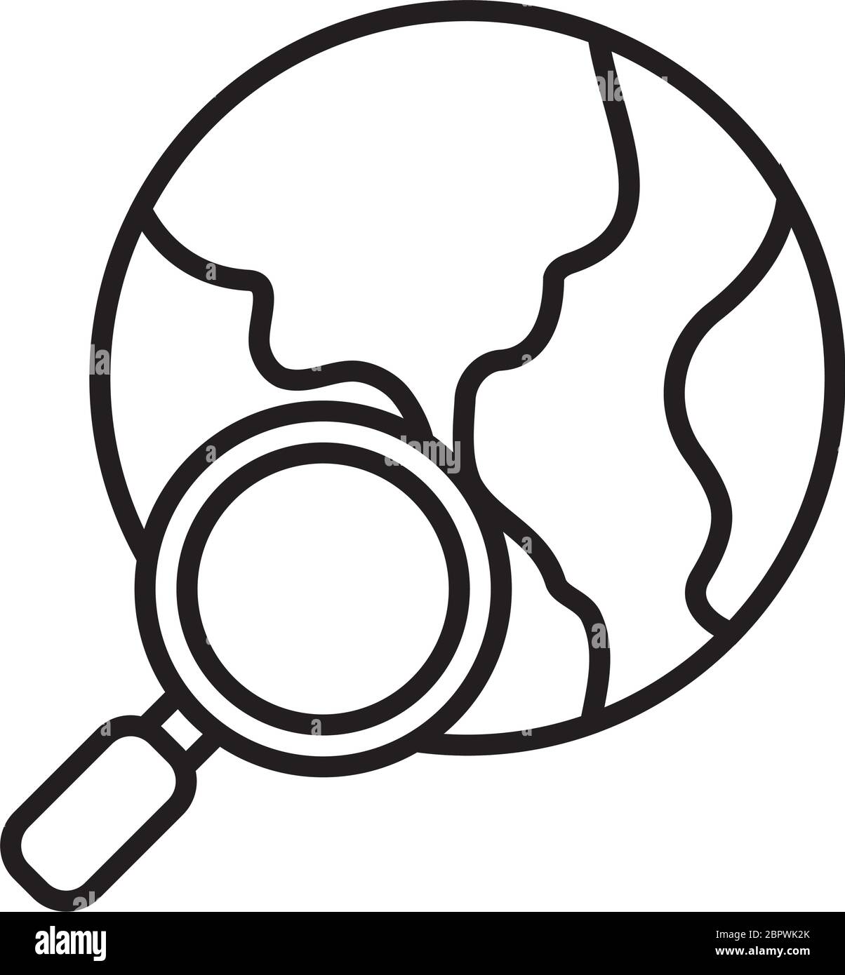 World sphere and lupe line style icon design, Planet continent earth ...