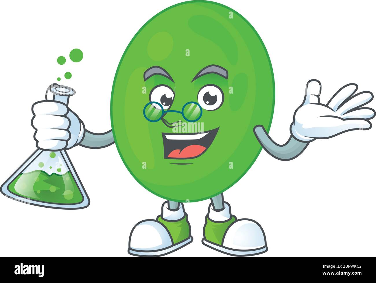 Cocci smart Professor Cartoon character holding glass tube on the lab ...